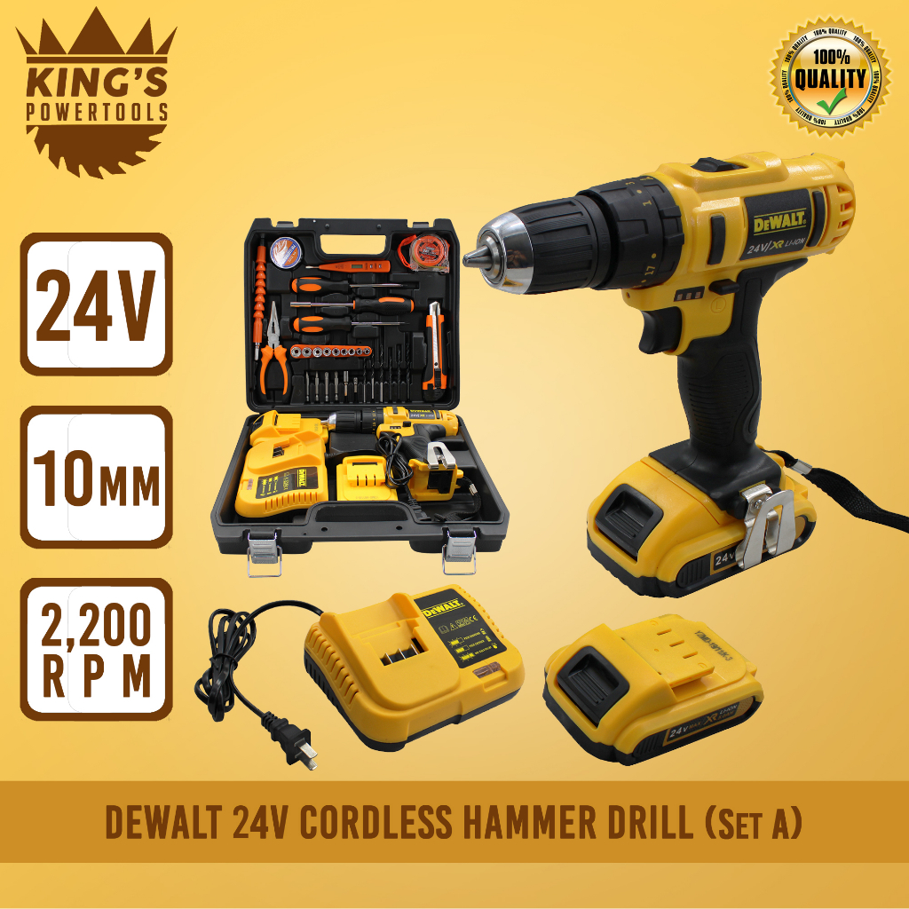 Portable 24V Rechargable Cordless Hammer Drill (Tools Set) | Shopee ...
