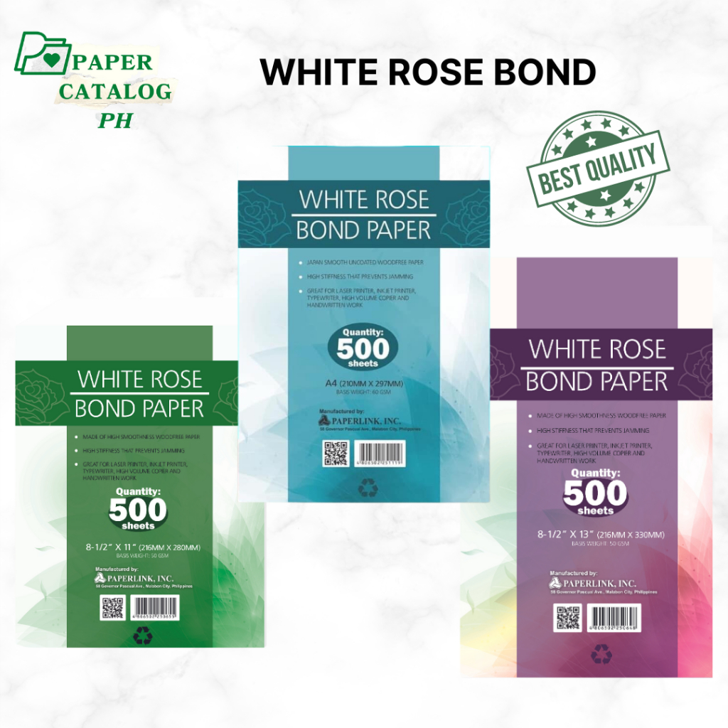 WHOLESALE!!! WHITE ROSE BOND PAPER 60GSM MOQ:10rms/carton | Shopee ...