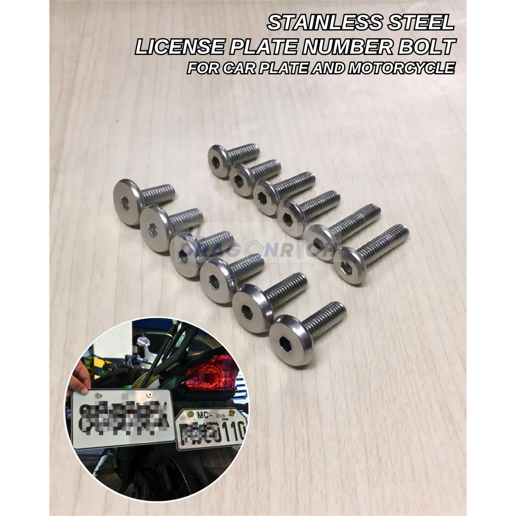 License Plate Number Bolt M6 Stainless Steel Universal Fit Wide Head ...