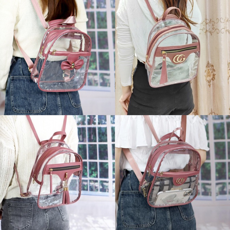 mini small transparent backpack/sling bag double purpose | Shopee ...