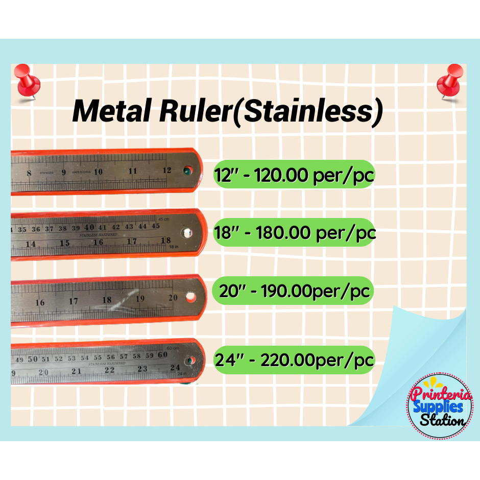 𝐌𝐞𝐭𝐚𝐥 𝐑𝐮𝐥𝐞𝐫 (𝐒𝐭𝐚𝐢𝐧𝐥𝐞𝐬𝐬 𝐬𝐭𝐞𝐞𝐥) 𝟏𝟐” / 𝟏𝟖” / 𝟐𝟎” / 𝟐𝟒” | Shopee Philippines