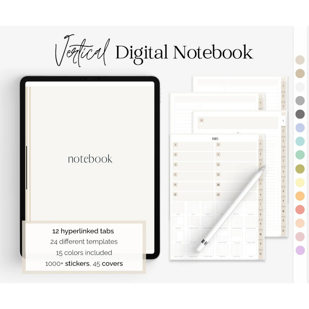 Portrait Digital Notebook Goodnotes, 12 Tab Digital Notebook for ...