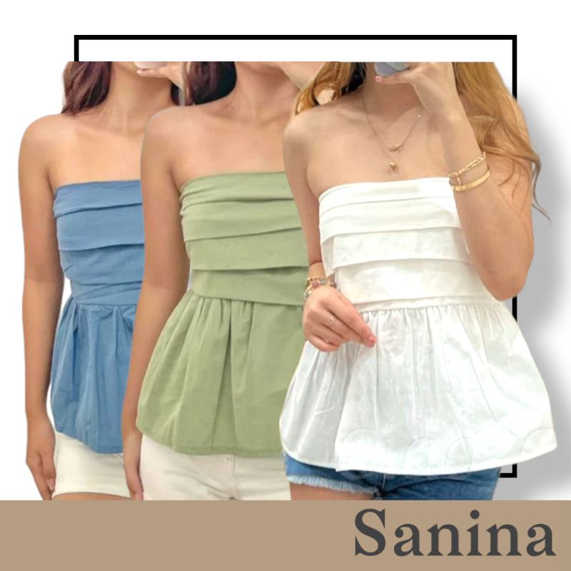 Sanina #3866 Tube Two Way Cotton linen Tops Layered | Shopee Philippines