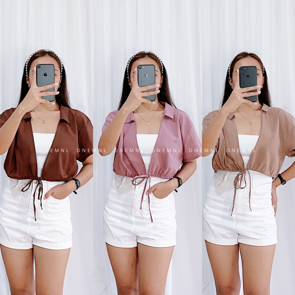 Dnemnlph Mara Collar Polo Tie Crop Top Trendy Korean Bangkok Cover