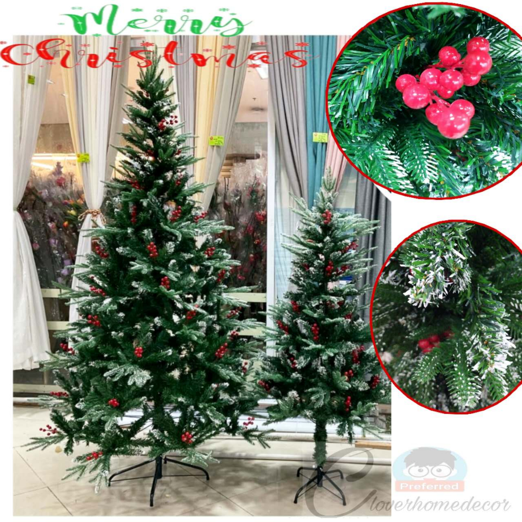 4FT/5FT/6FT Snow Delta Pine Christmas Tree w/ Berry Seasonal Decor ...
