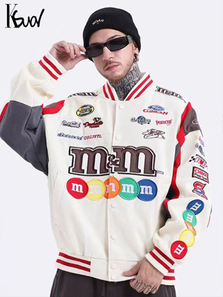 KSUAL M M Varsity Jacket For Men Plus Size Vintage Racing Jacket White ...