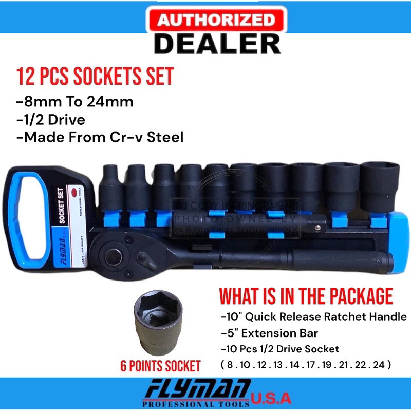 Flyman Tools Usa Original 12pcs Sockets Set 1/2 Drive Original | Shopee ...