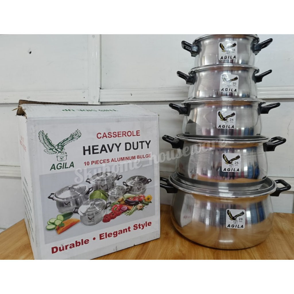 AGILA HEAVY DUTY CASSEROLE 10PCS ALUMINUM BULGE SET / KASEROLA / LUTUAN ...
