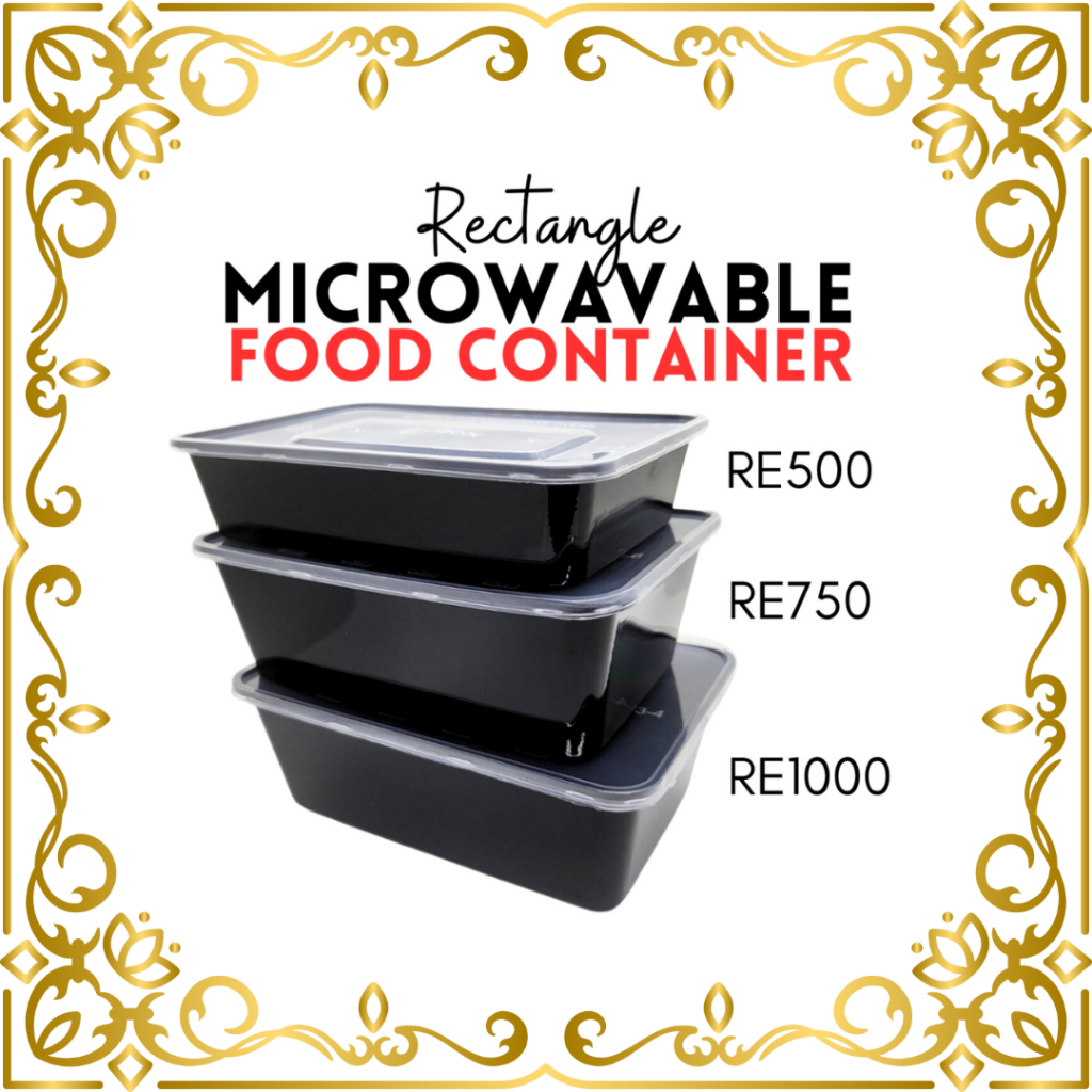 Rectangle Microwavable Food Container 10pcs BLACK 500ml 750ml 1000ml ...