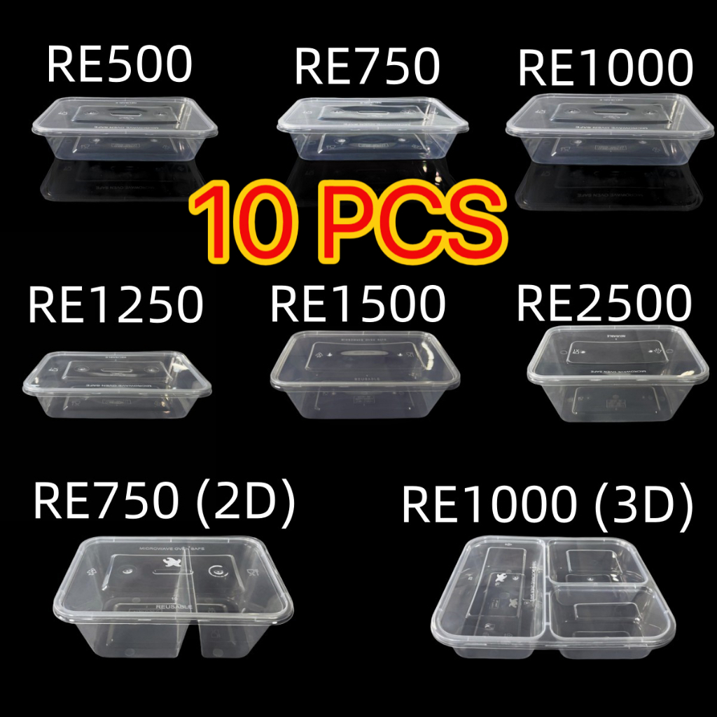 10pcs Disposable RECTANGLE Microwavable Food Container plastic RE500ml ...