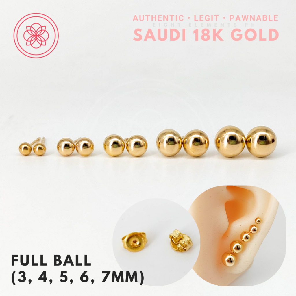COD PAWNABLE 18k SAUDI GOLD Earrings Whole Full Ball Stud Earrings w ...