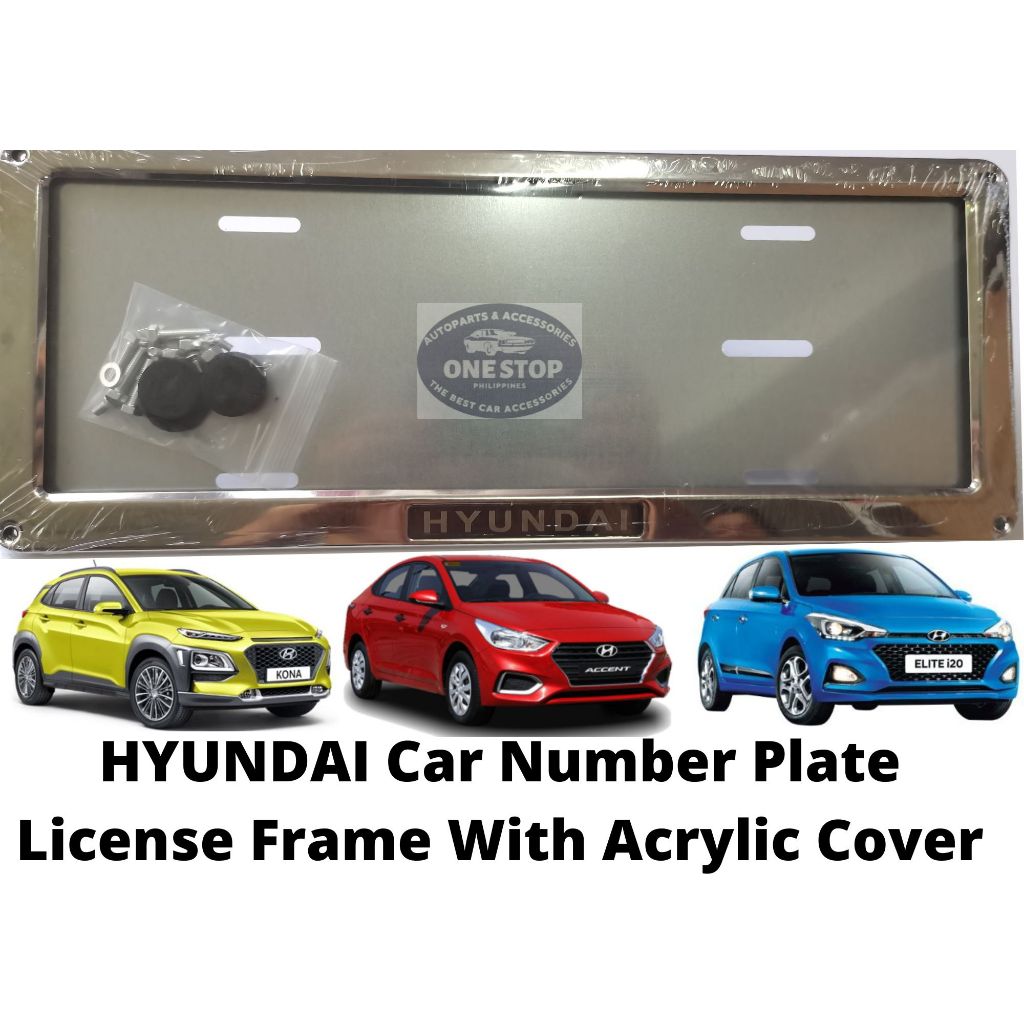 Car Plate Number Cover HYUNDAI Pure Stainless Steel Frame Protector ...