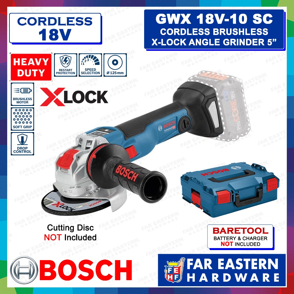BOSCH GWX 18V-10 SC Cordless Brushless X-Lock Angle Grinder 5" Baretool ...