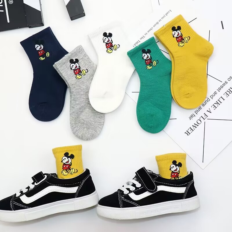Cathlyn Kids 5 Pairs Socks For 4-10yrs Old Cotton For Boy Single Mickey ...