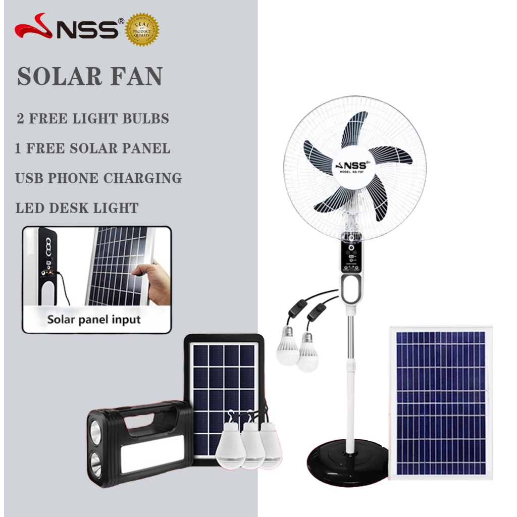 NSS Solar Light System With Solar Fan Solar Electric Fan Rechargeable ...