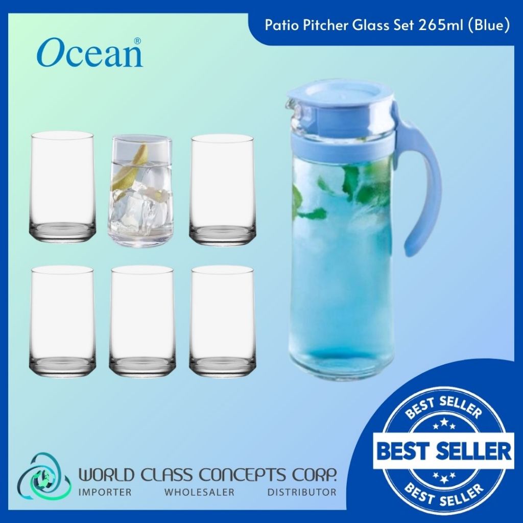 Ocean Glassware Blue Patio Pitcher With Drinking Glass Set 7 Pcs. WCCC ...