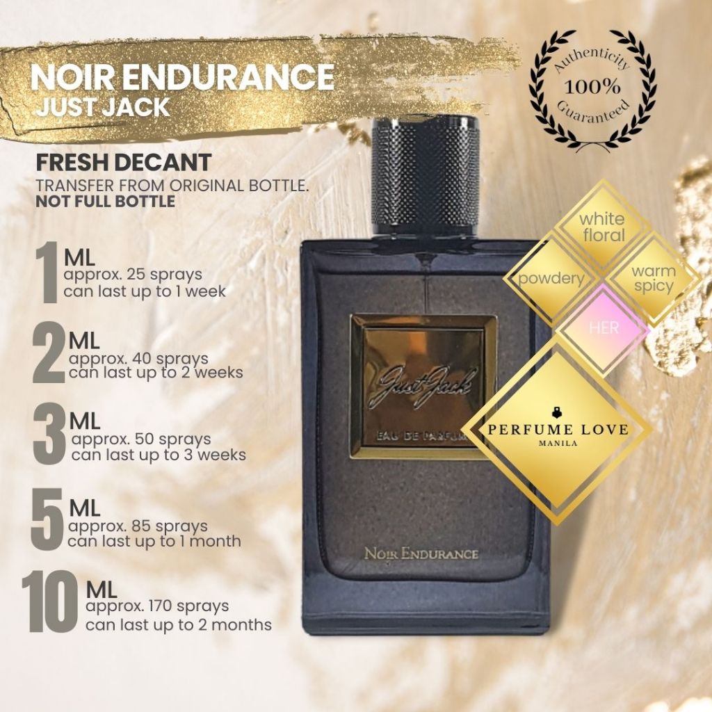 PERFUME DECANT Just Jack Noir Endurance white floral, powdery, warm ...