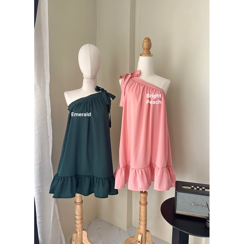 MARIMAR DRESS (one shoulder self tie strap) summer dress | Shopee ...