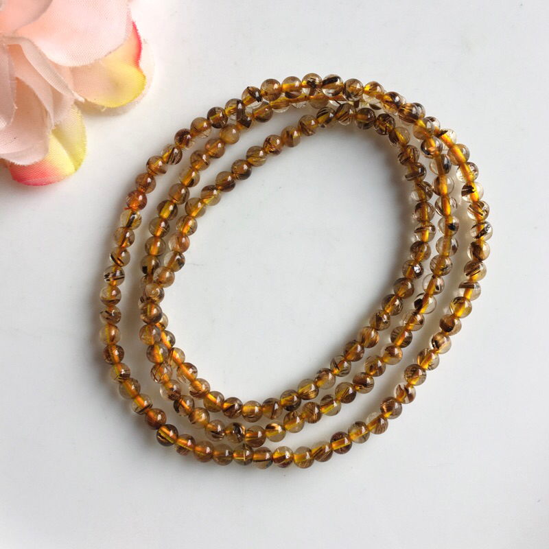Copper Rutilated Quartz Natural Crystal Stone 3Laps 4mm DIY | Shopee ...