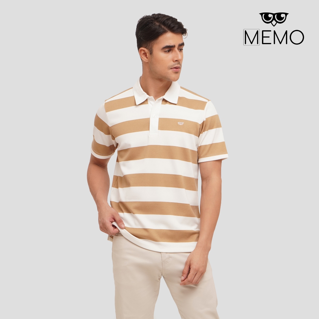 Memo Striped Polo With Contrast Collar For Men (Tan) | Shopee Philippines