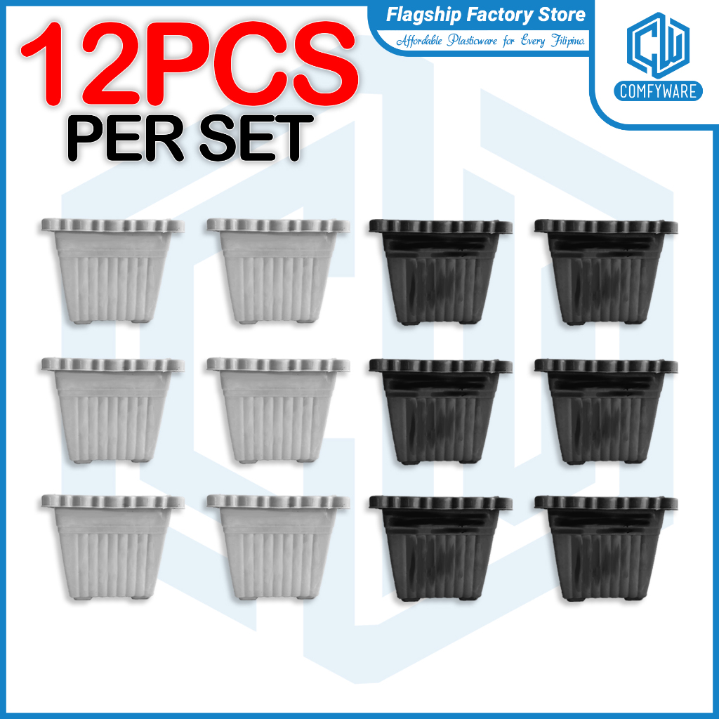 (One Dozen) 12PCS Square Flower Pots Medium Size 8 Inches, Home ...