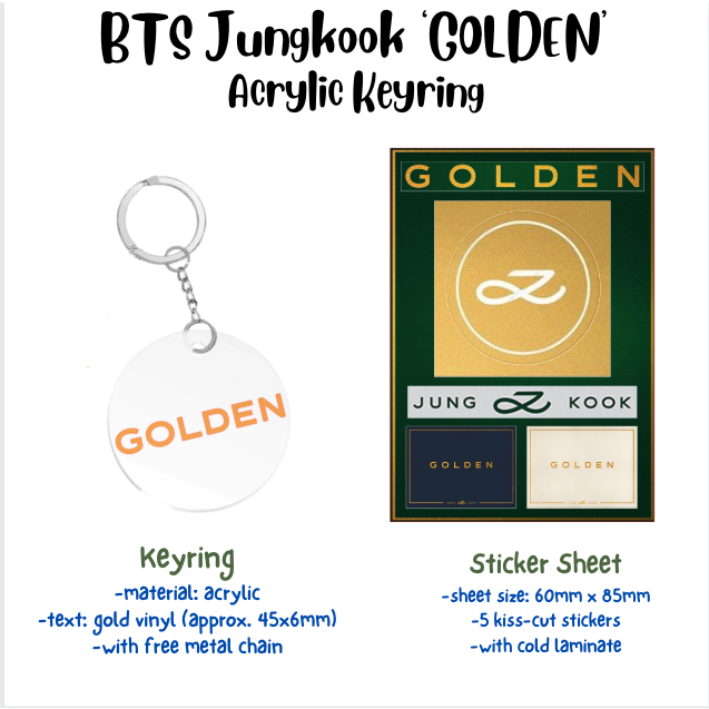BTS Jungkook GOLDEN Acrylic Keychain Keyring Round Gold Vinyl with ...