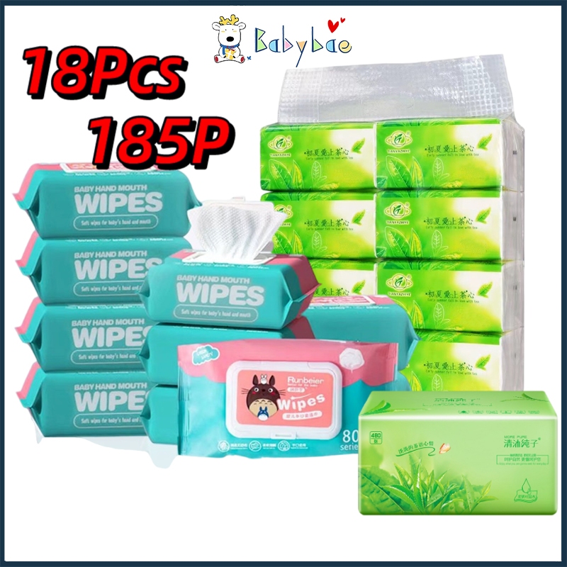 Combo 18 Packs Wipes (10 Packs) and Tissue (8 Packs) | Shopee Philippines