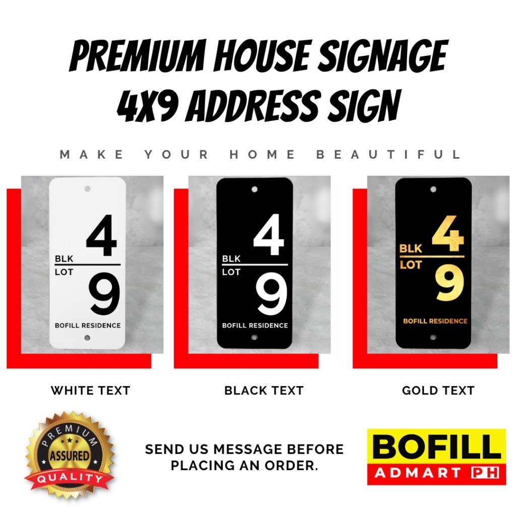 CUSTOMIZED ADDRESS PLATE/HOUSE NUMBER DOUBLE LAYER W/ BOLTS 4X9 INCHES ...