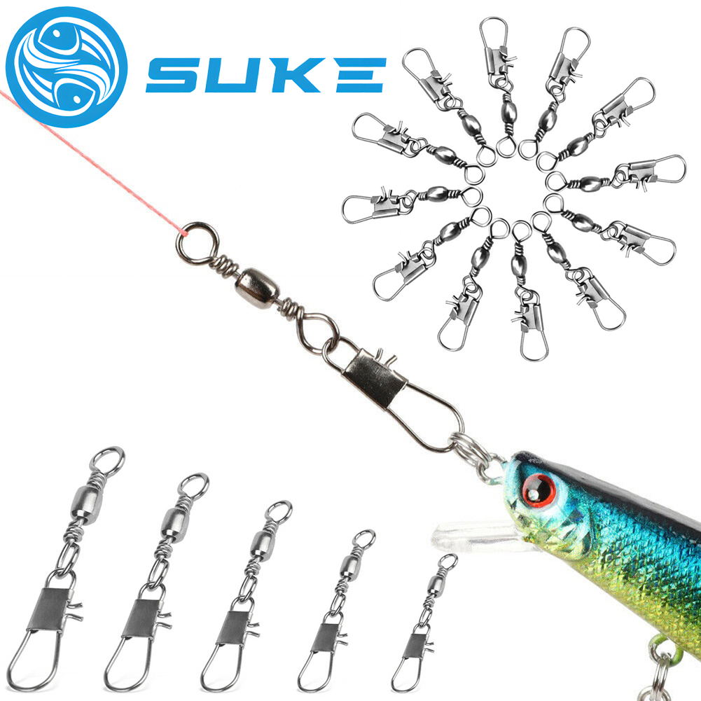 SUKE 30Pcs Fish Rolling Ball Bearing Barrel Swivel with Safty Snap ...