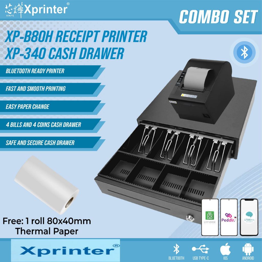 Combo Set XPB80H BLUETOOTH+USB 80mm Thermal Cash Receipt POS Printer ...