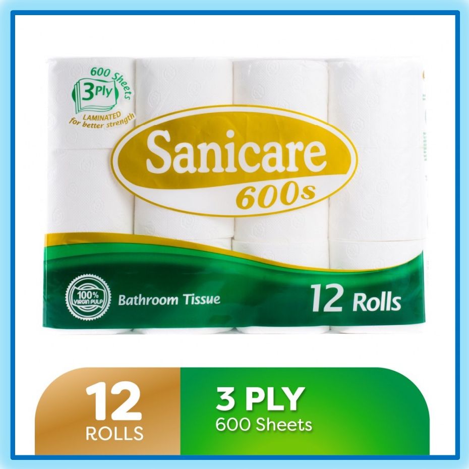 Sanicare 3 Ply Bathroom Tissue 600 sheets (12 Rolls per pack) | Shopee Philippines