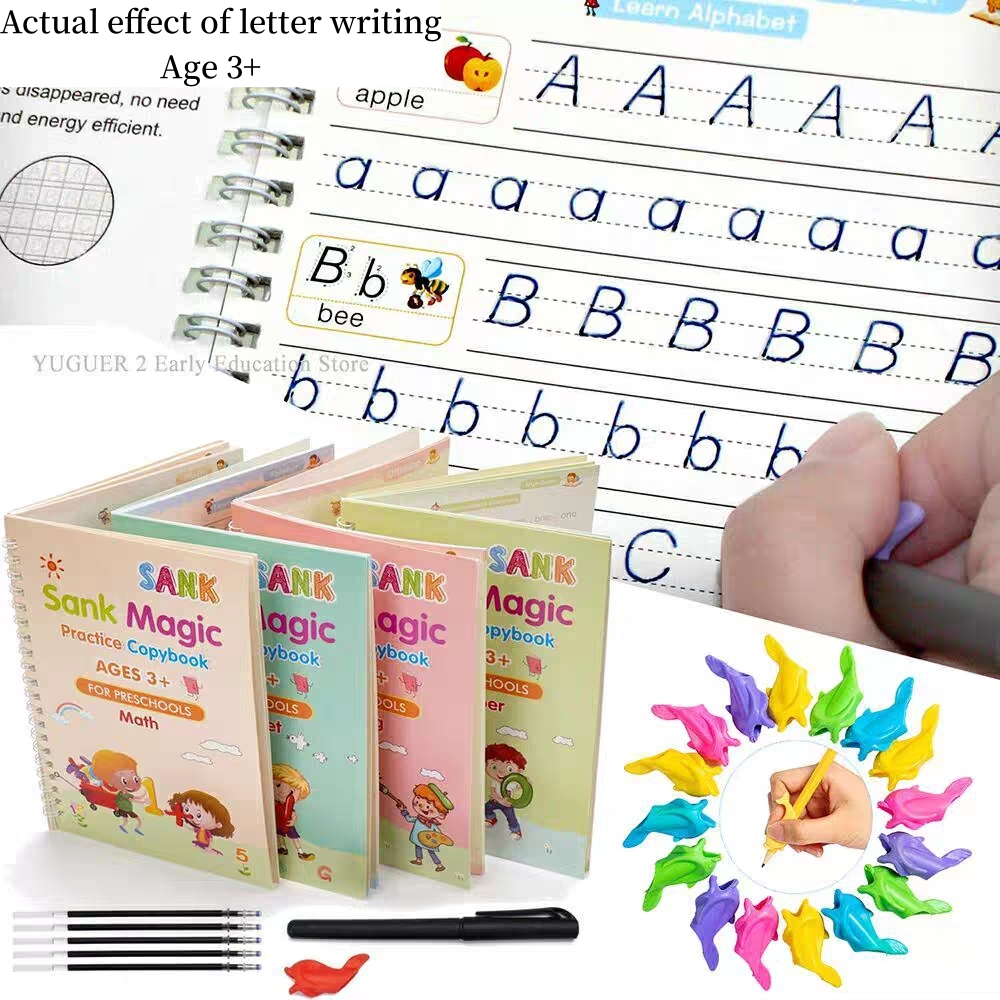 4in1 Magic Kids Practice Copybook Set Reusable English Alphabet Numbers ...