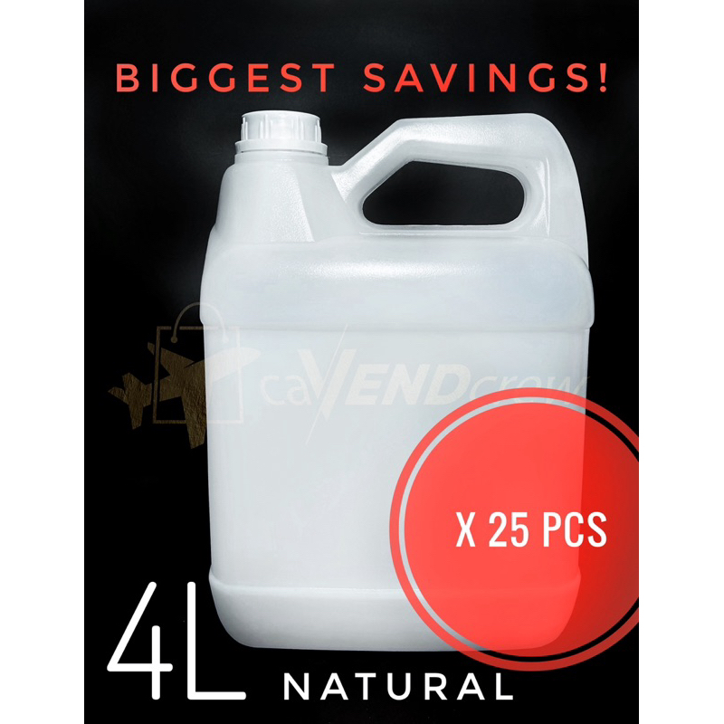 25 pcs 4L Jerry Bottle / 4 liters / 4L Jerrycan / 4L Natural / HDPE / Food Grade / Gas Container ...