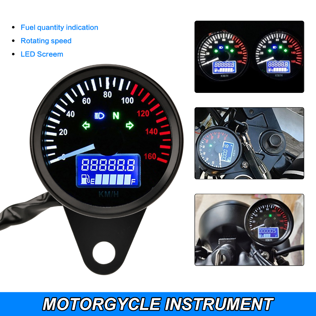 Universal 0-160KM/H Motorcycle Digital LED LCD Speedometer Tachometer ...