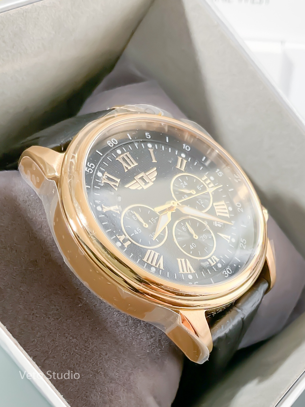 Invicta I Men's Chronograph Black Dial Black Leather Dress Watch Gold ...