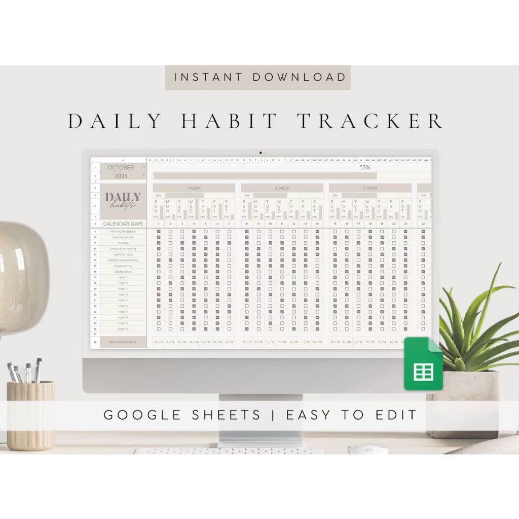 Digital Planner Habit Tracker Spreadsheet Template Google Sheets