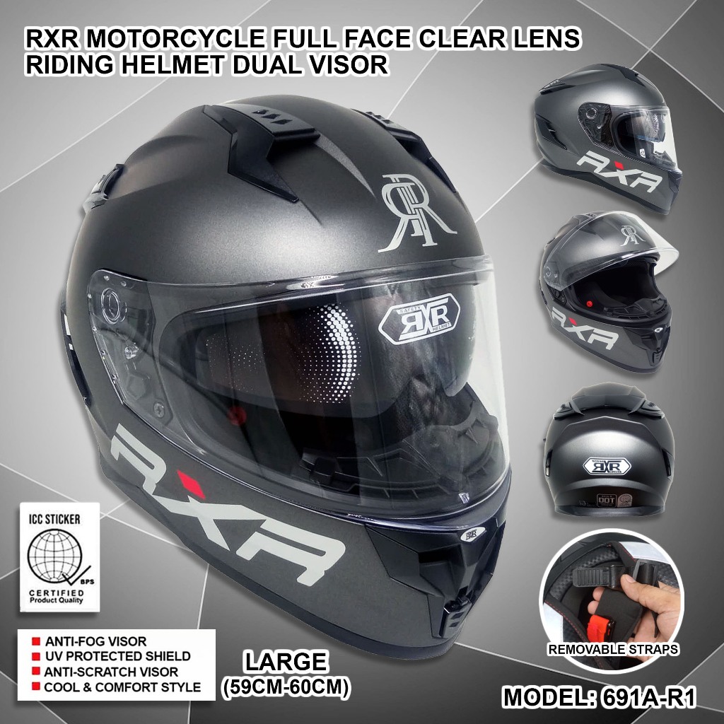 RXR Motorcycle DUAL VISOR FULL FACE HELMET WITH ICC (BPS) SIZE 59-60CM ...