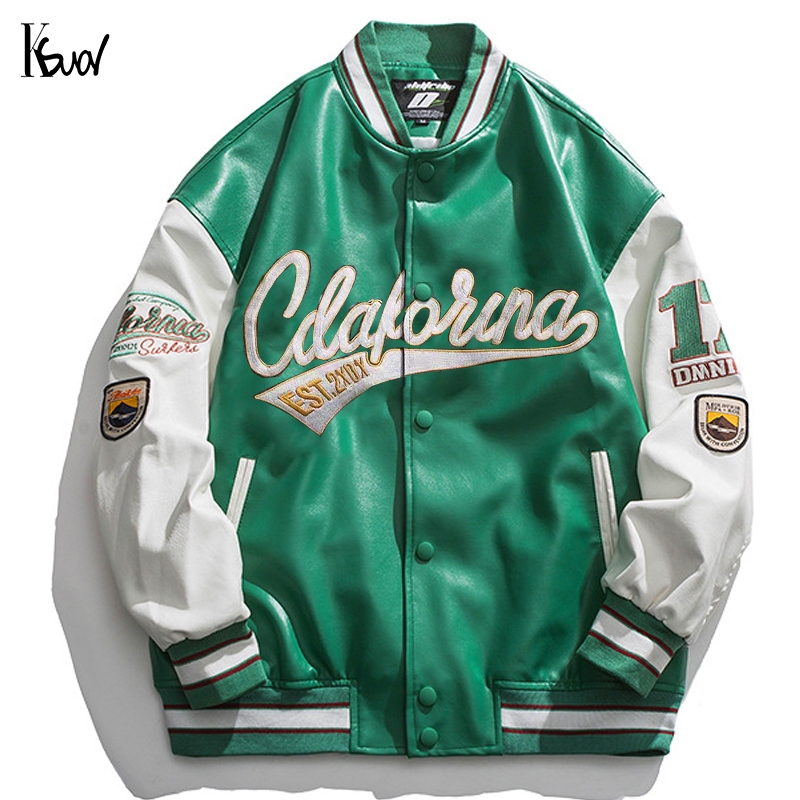 KSUAL Baseball Leather Jacket For Men Black University Couple Jacket ...