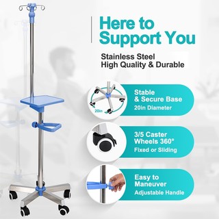 【UniHey】IV Stand Portable Adjustable Medical IV Fluid Stand Stainless ...