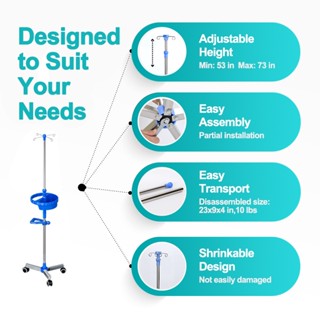 【UniHey】IV Stand Portable Adjustable Medical IV Fluid Stand Stainless ...