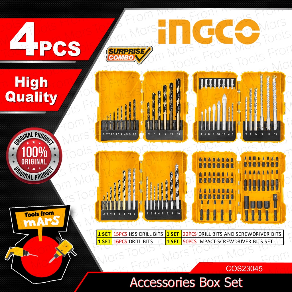 Ingco 4PCS Accessories Box Set HSS Twist Drill Bits Impact Screwdrivers ...