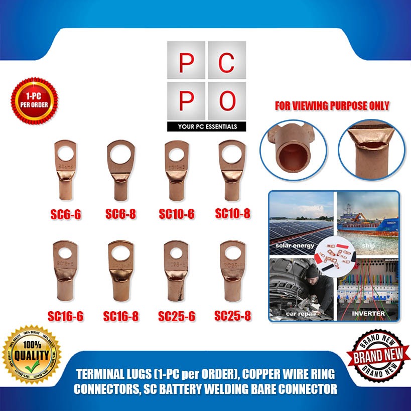 PC PO TERMINAL LUGS (1-PC per ORDER), COPPER WIRE RING CONNECTORS, SC ...