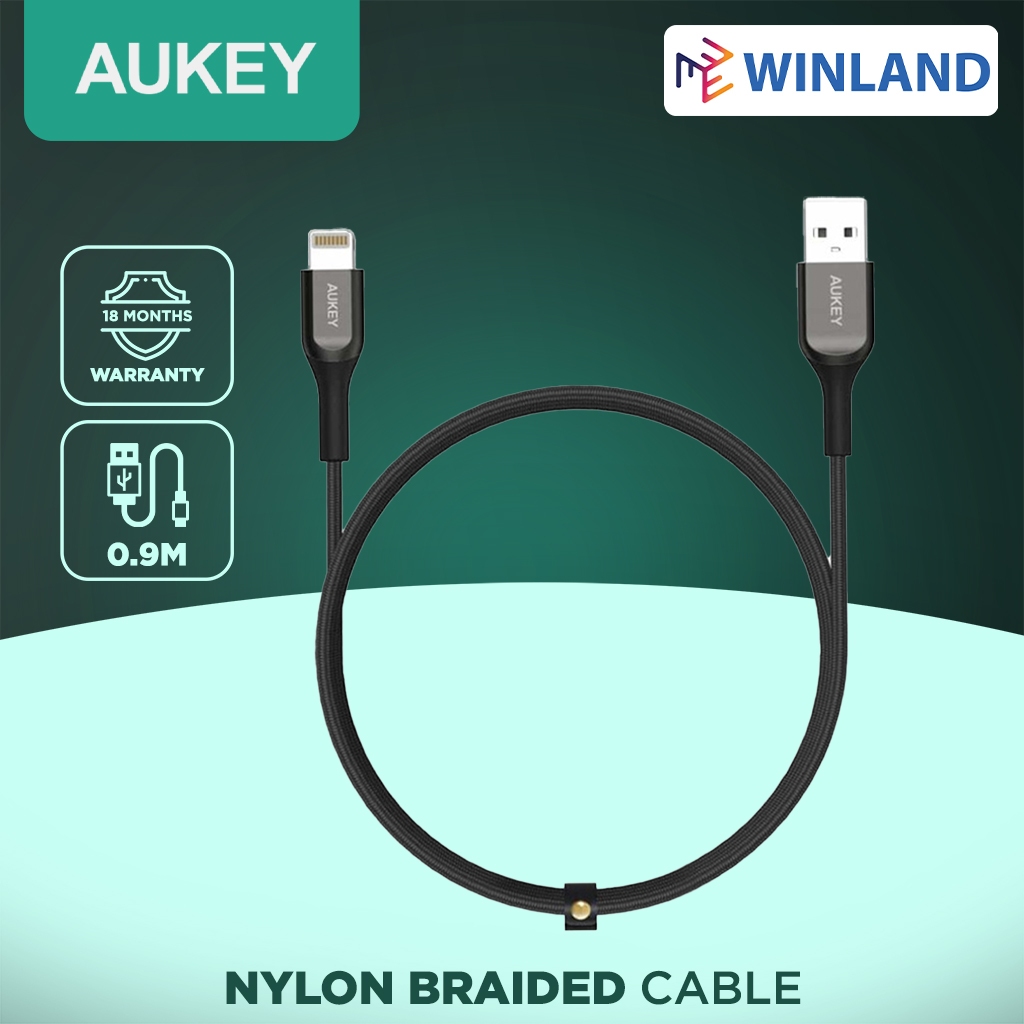 Aukey by Winland CB-BAL7 Braided Nylon Material USB-A to L-Cable 0.9m ...