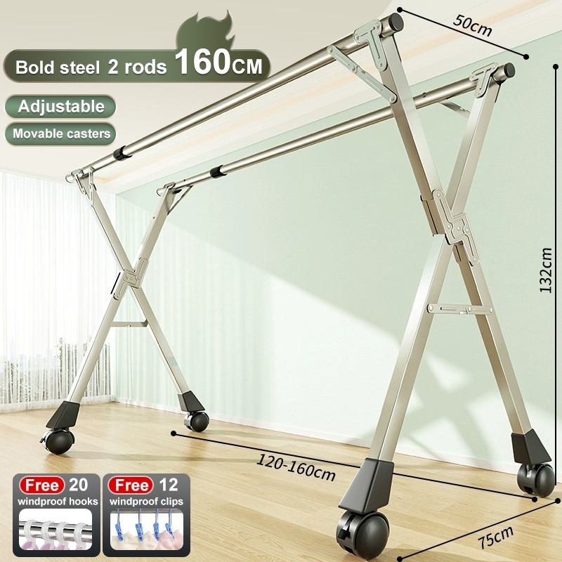 Foldable Sampayan Stainless Clothes Rack With Wheel Laundry Drying Rack ...