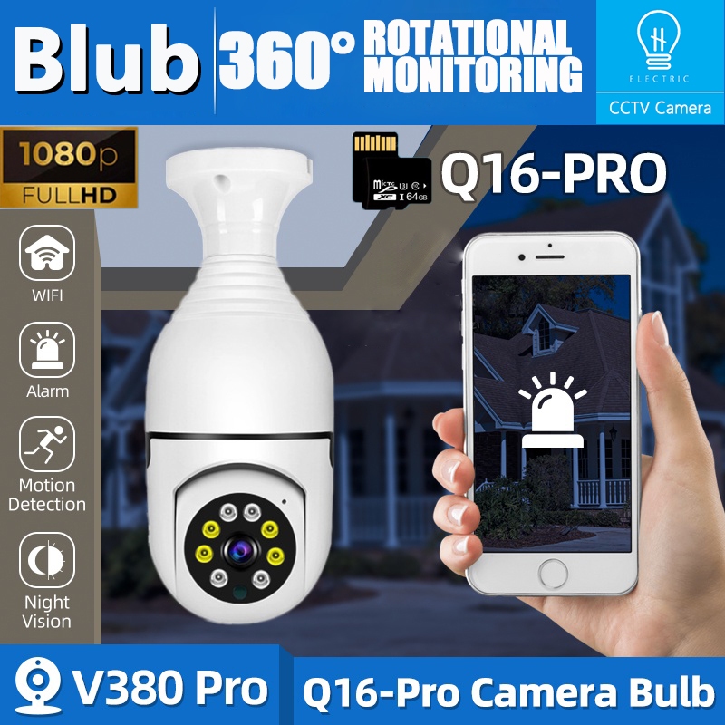 CCTV Blub V380 Pro Connect To Cellphone WiFi CCTV Camera Night Vision ...