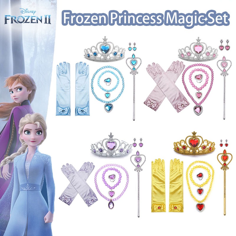 Princess Frozen Elsa Accessories For Kids Girls 9PCS Crown Wand Gloves ...
