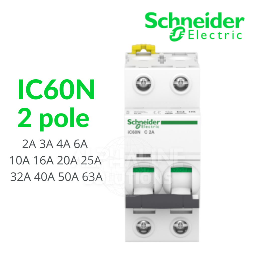 Schneider IC60N Miniature Circuit Breaker 2 pole 2A 3A 4A 6A 10A 16A 20A 25A 32A 40A 50A 63A ...