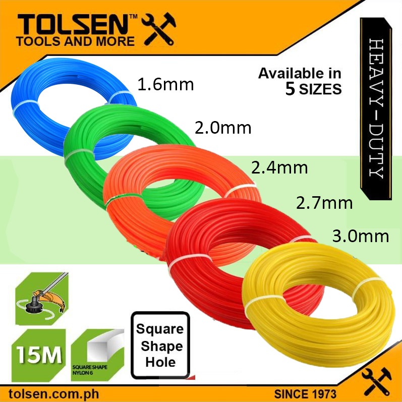 Tolsen Nylon Grass Trimmer Line 15M (Square Shape Hole) (1.6mm - 3mm) For Grass Cutter | Shopee ...