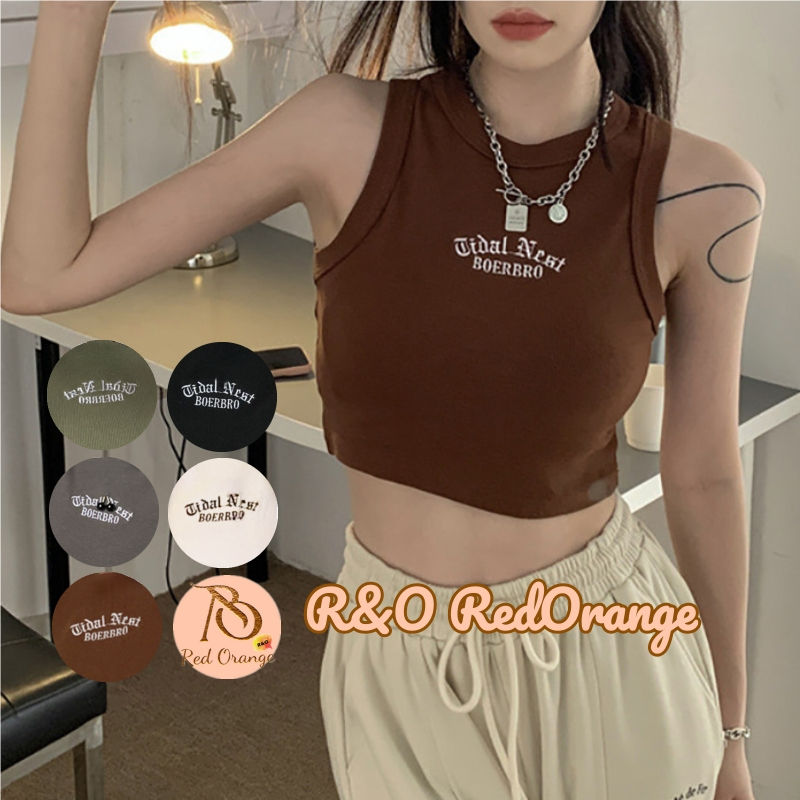 R&O Racer Back Crop Top for Women embroidered Knitted Korean Trendy ...