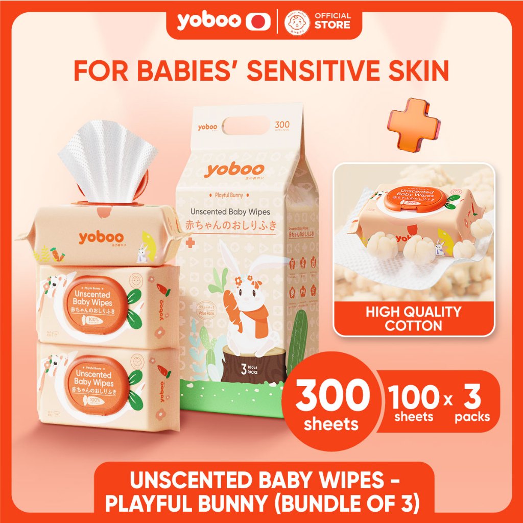 Yoboo Unscented Baby Wipes Family Pack bundle of 300 Sheets | Shopee Philippines